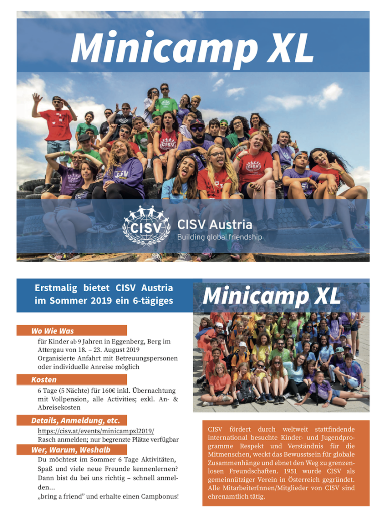 Minicamp XL Flyer - CISV Austria - Offizielle Webseiten